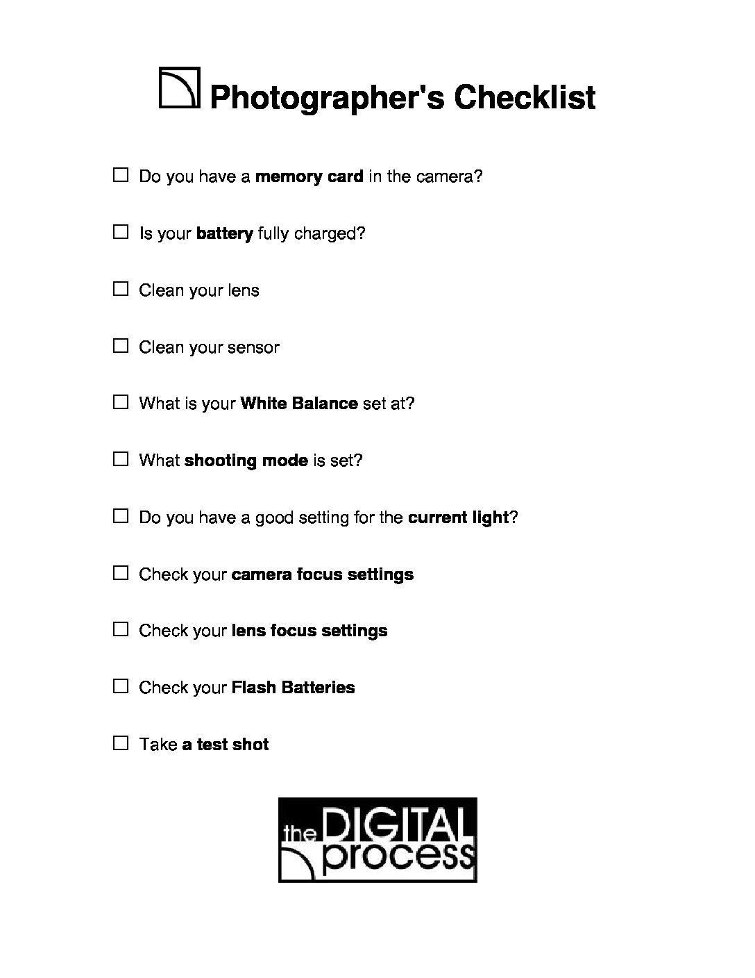Photographer-Checklist-by-theDigitalProcess.com | the DIGITAL process